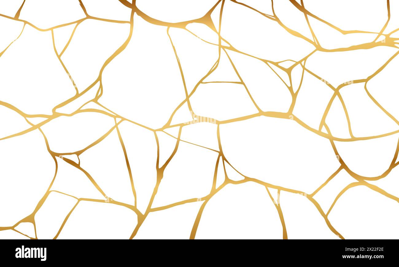 Gold kintsugi crack repair marble texture vector illustration isolated ...