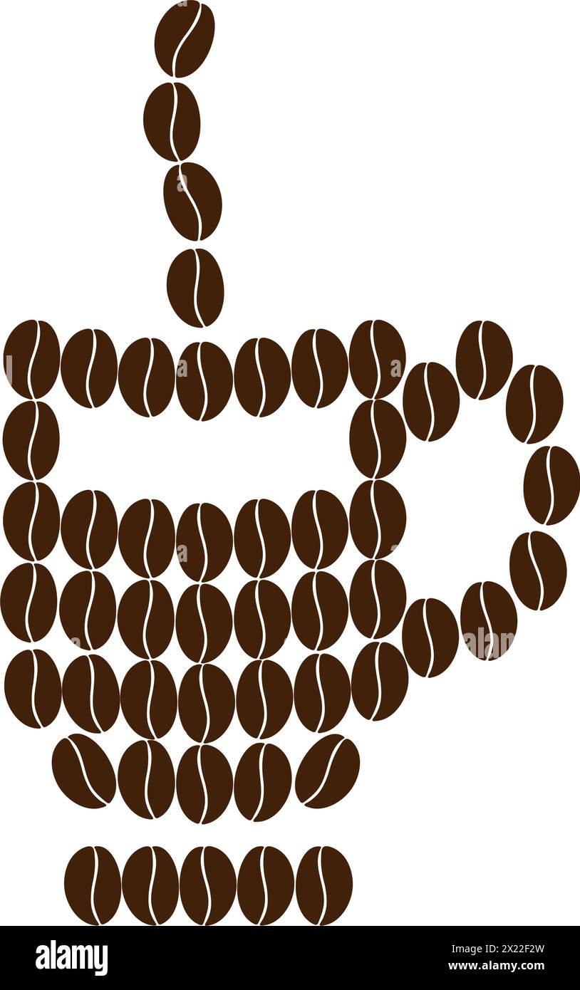 Coffee beans shaped cup with steam and saucer Coffee Day greetings or ...