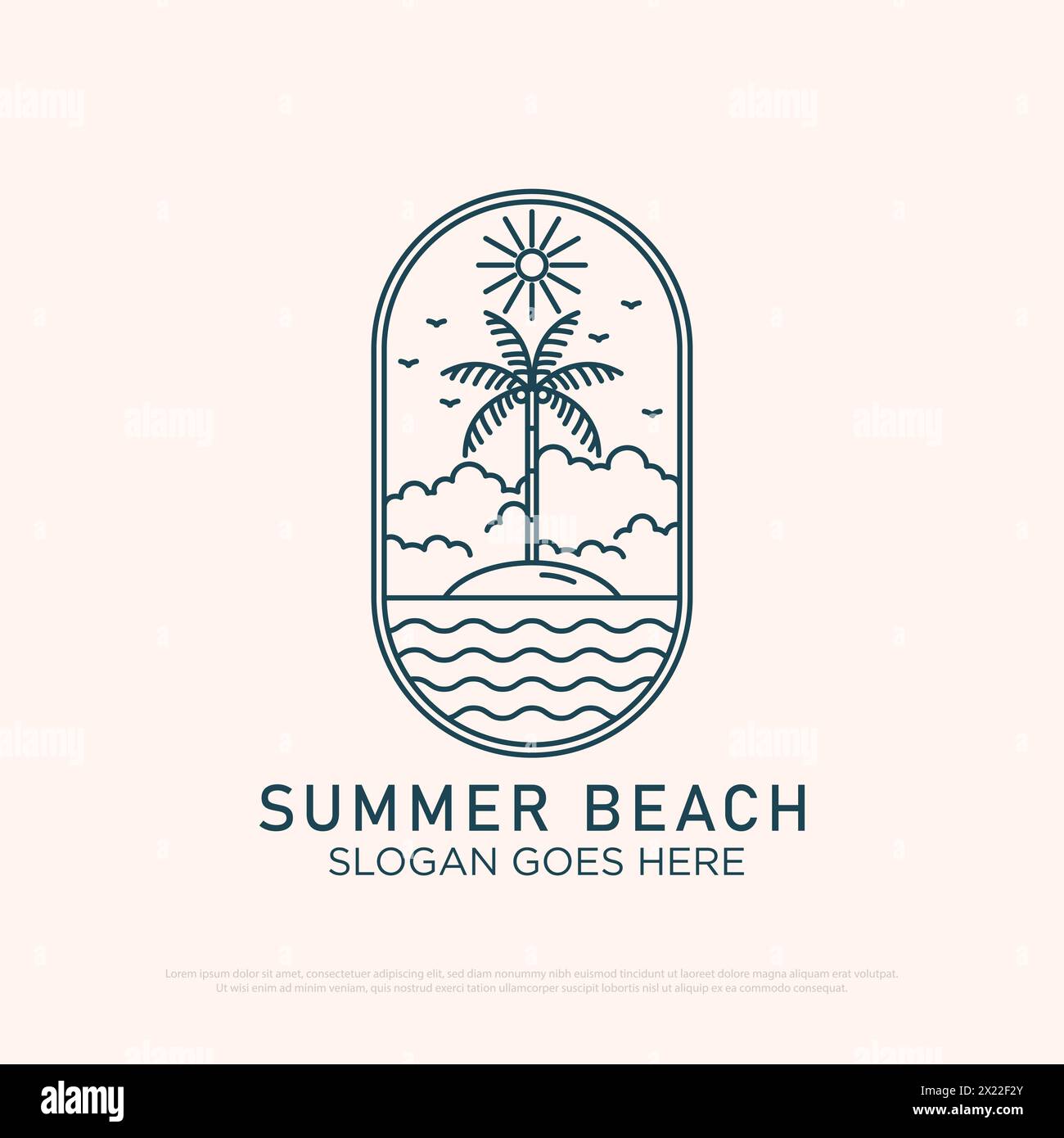 Travel Beach logo design with line art simple vector minimalist illustration template, summer ...
