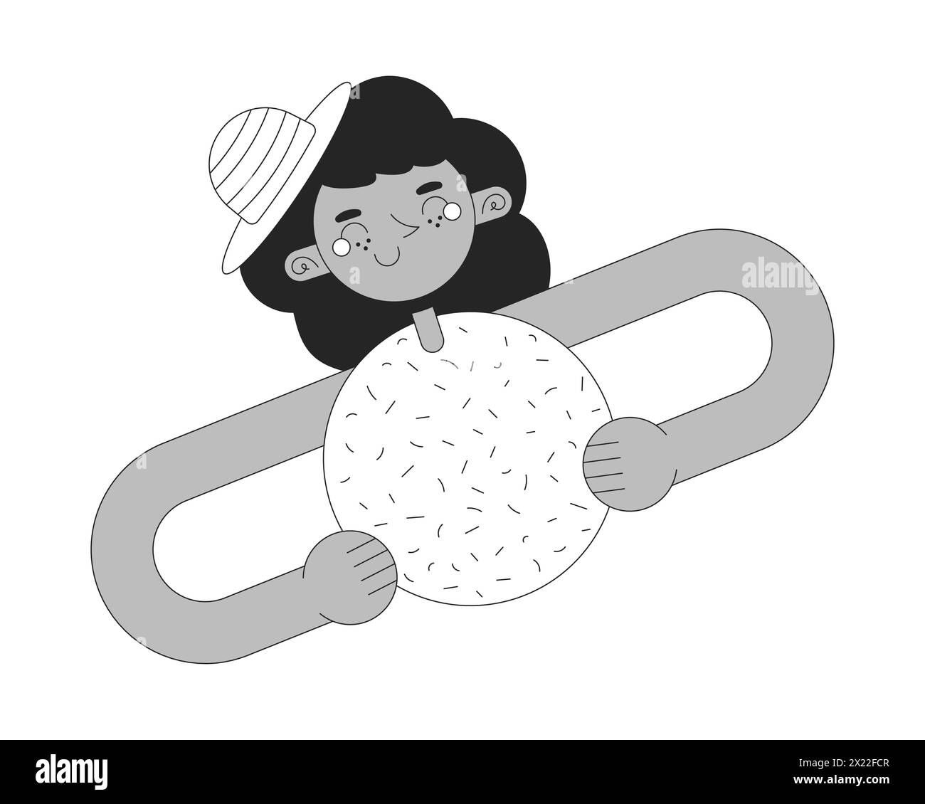 Funky geometric woman black and white 2D line cartoon character Stock ...