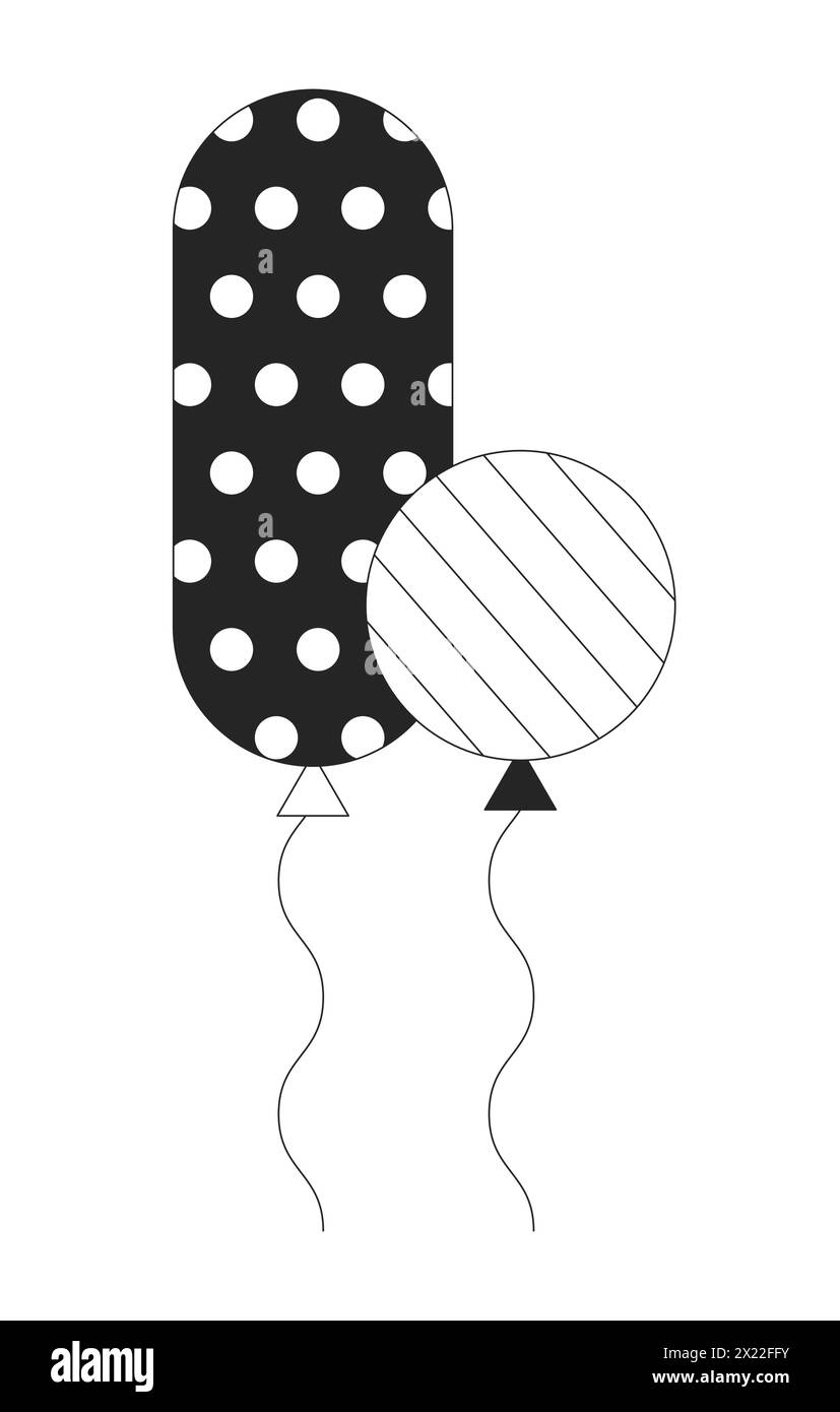 Floating helium balloons for birthday party black and white 2D line ...