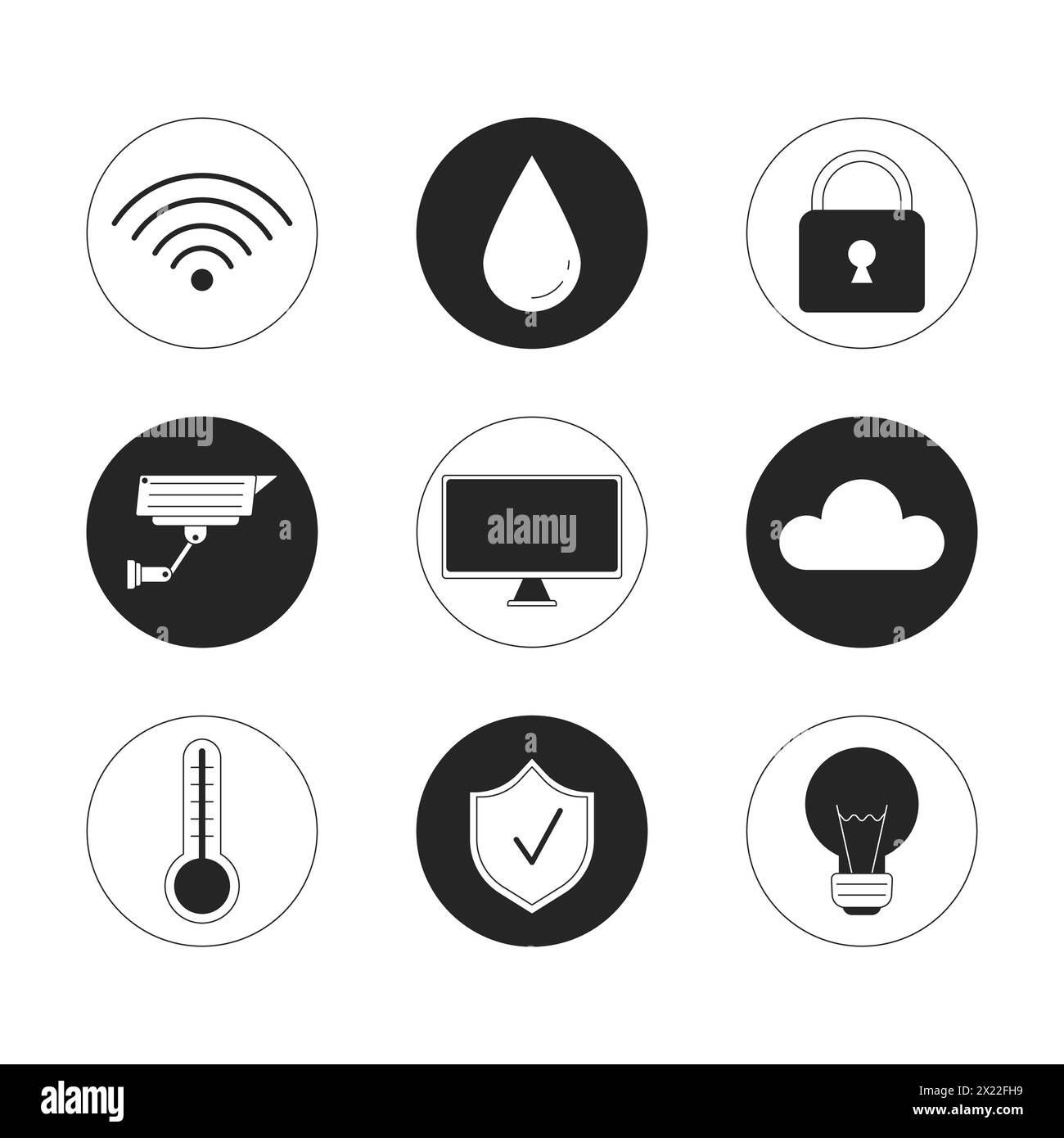 Smart devices at home black and white 2D line cartoon icons set Stock ...