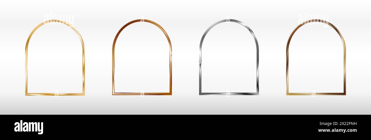 Gold, silver, bronze, copper arched frames for a picture or photo. 3d ...