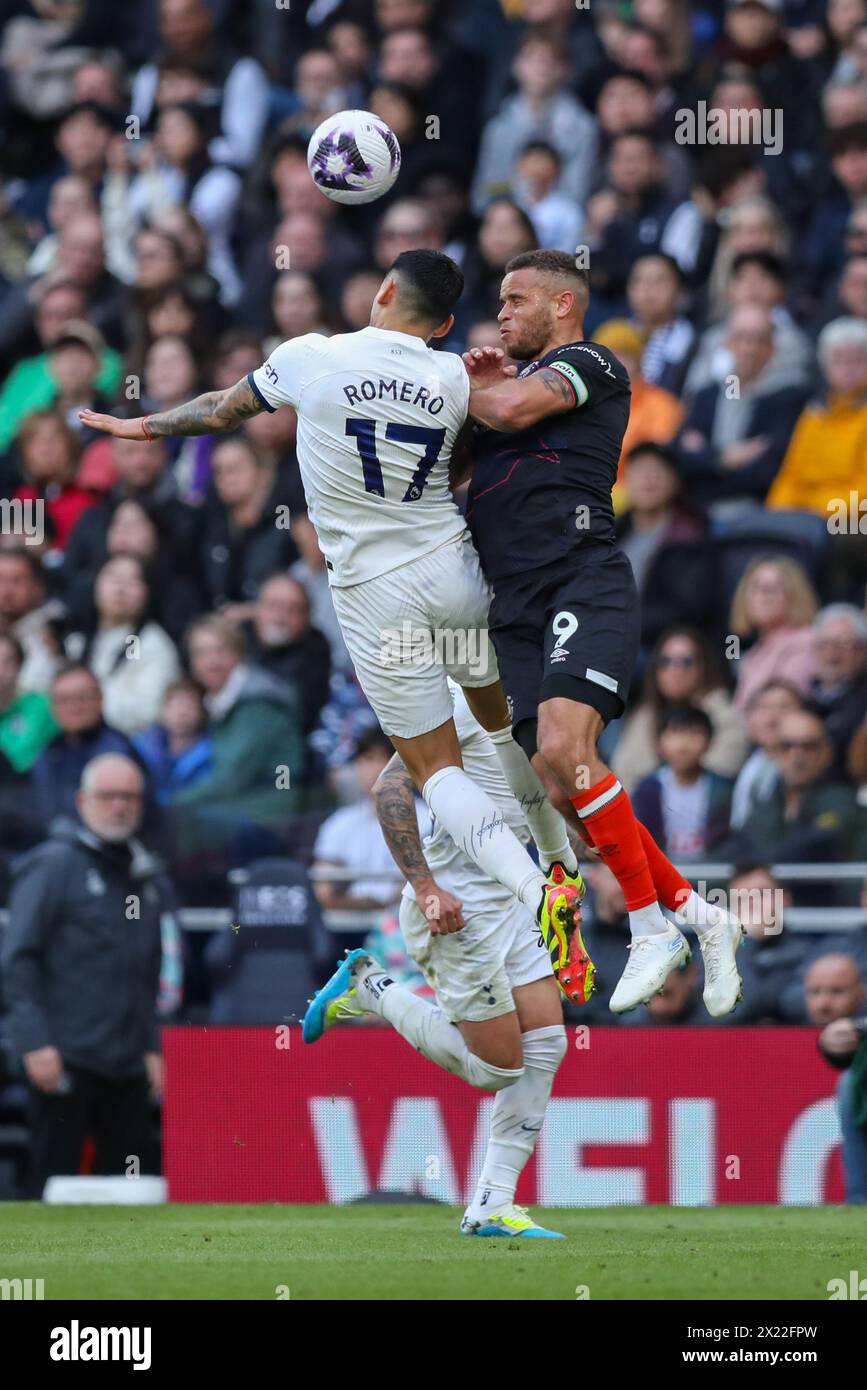 Cristian Romero of Tottenham Hotspur and Carlton Morrison of Luton Town ...