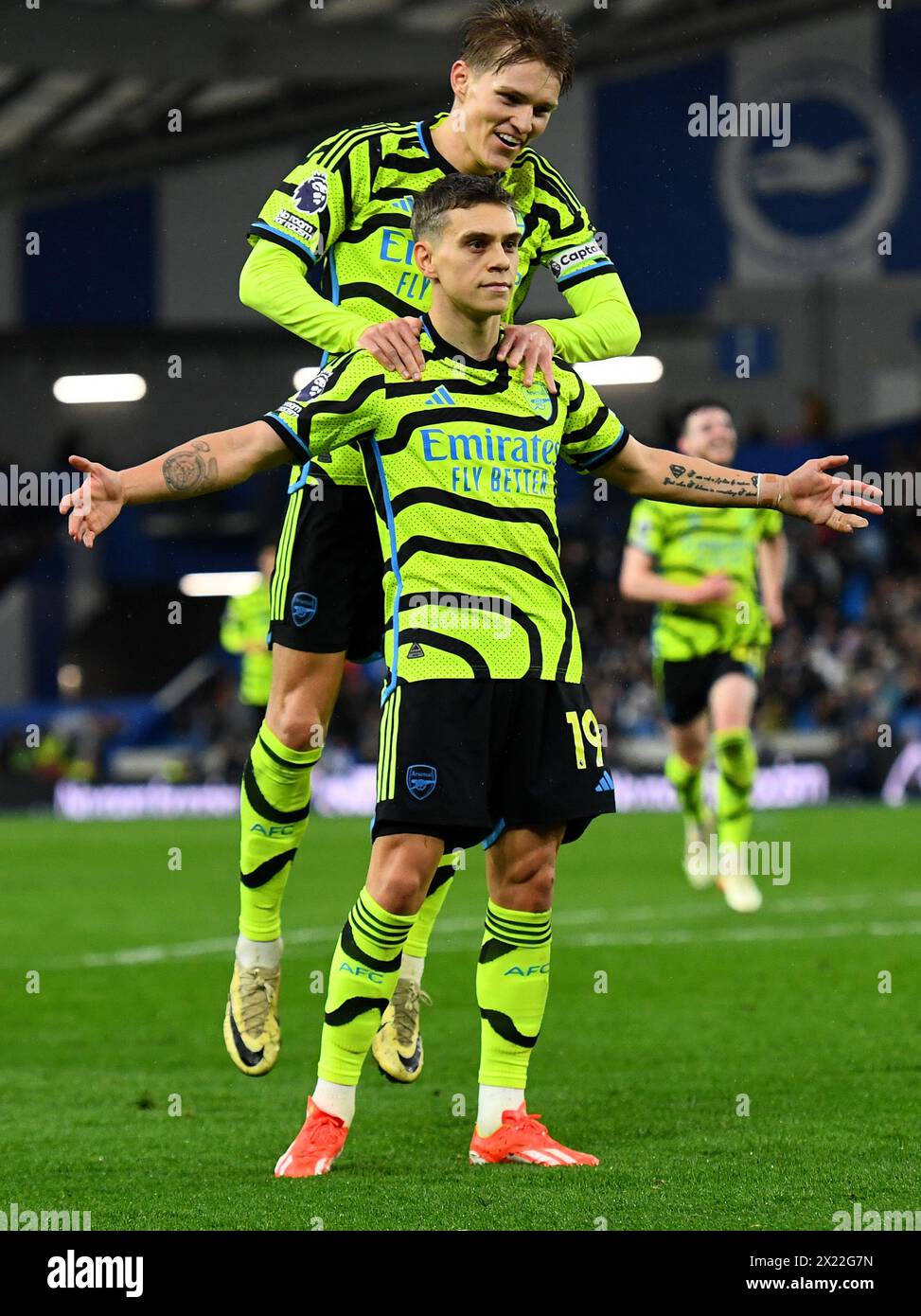 Leandro Trossard of Arsenal celebrates scoring his teams third goal ...