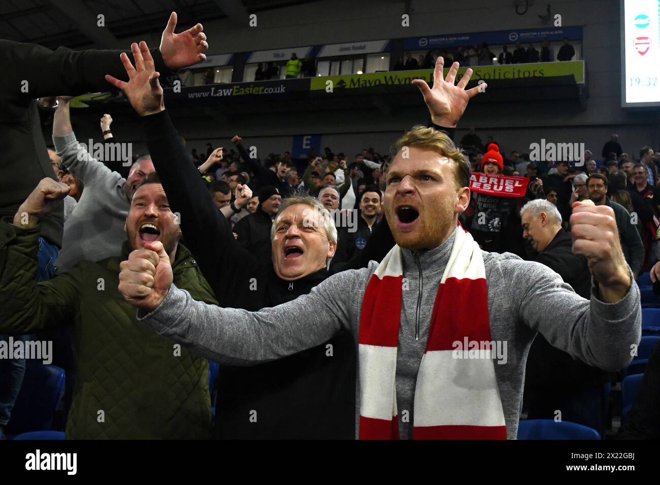 Arsenal fans celebrate at full time - Brighton & Hove Albion v Arsenal ...