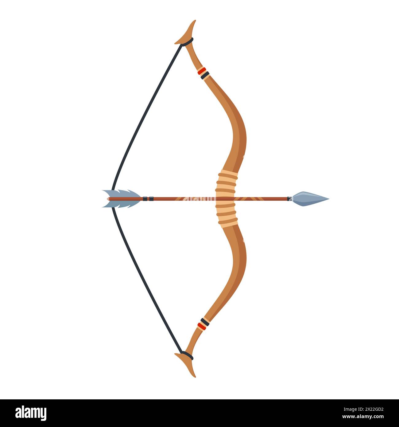 Wooden hunting bow and arrow. Hunting military equipment, old medieval ...