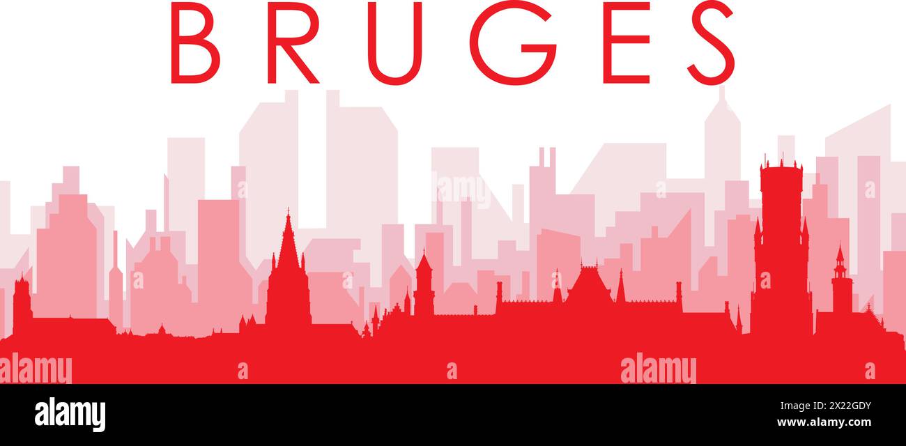 Red panoramic city skyline poster of BRUGES, BELGIUM Stock Vector Image ...
