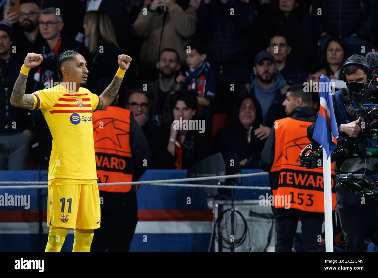 Raphinha celebrates after scoring goal during UEFA Champions League ...