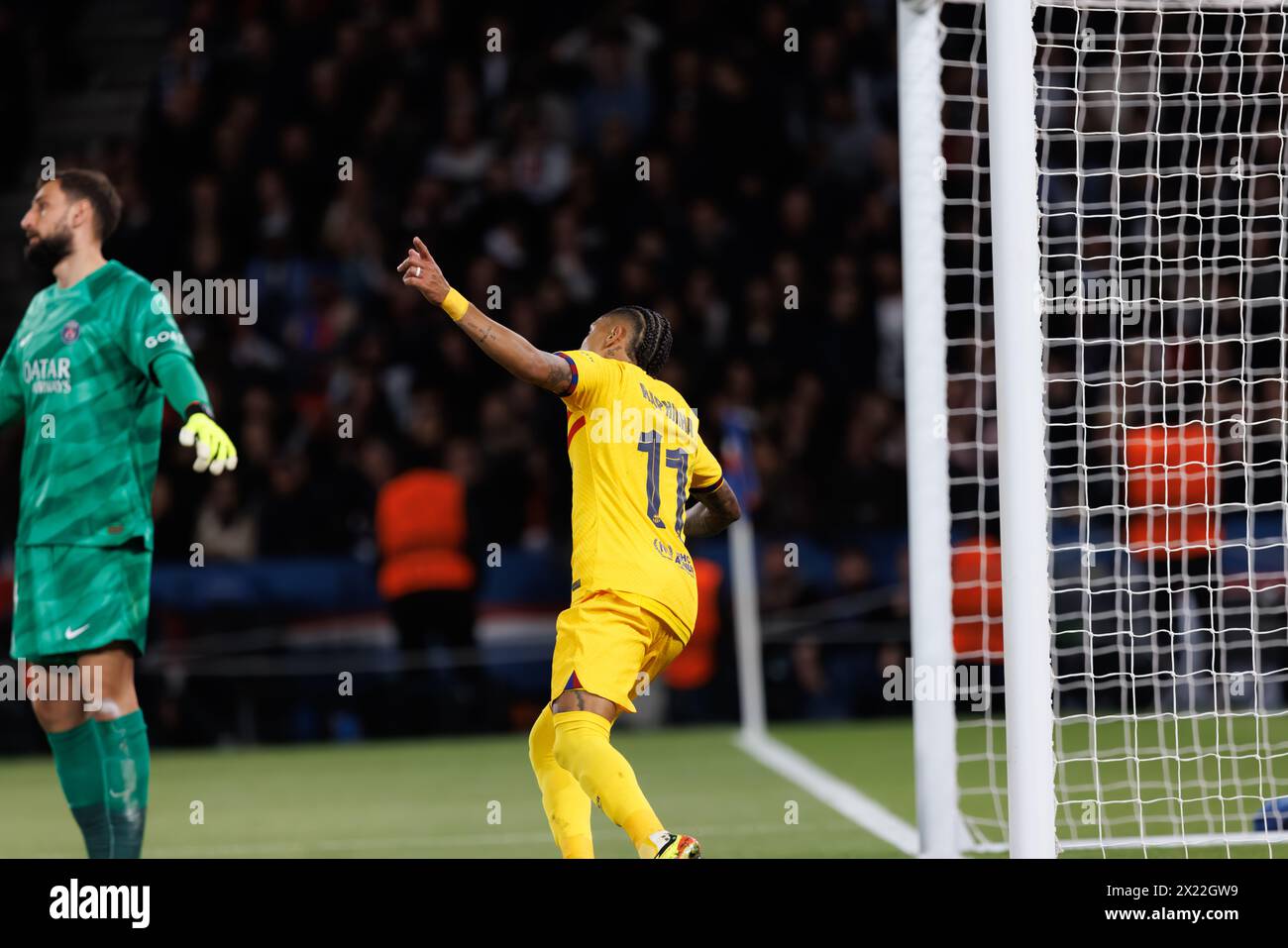 Raphinha celebrates after scoring goal during UEFA Champions League ...