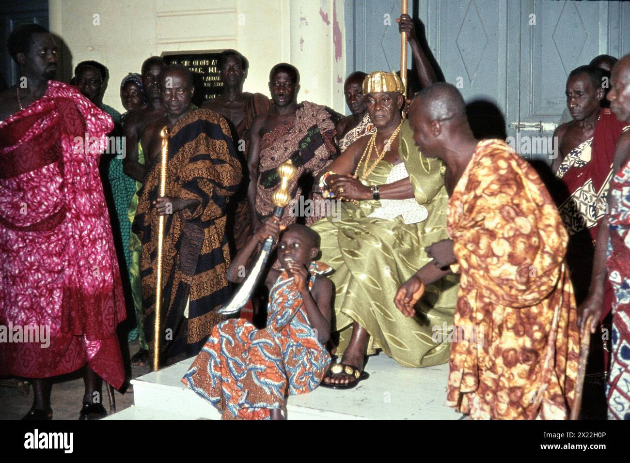 The Ghanaian king with his court gathered around him in Kibi ...