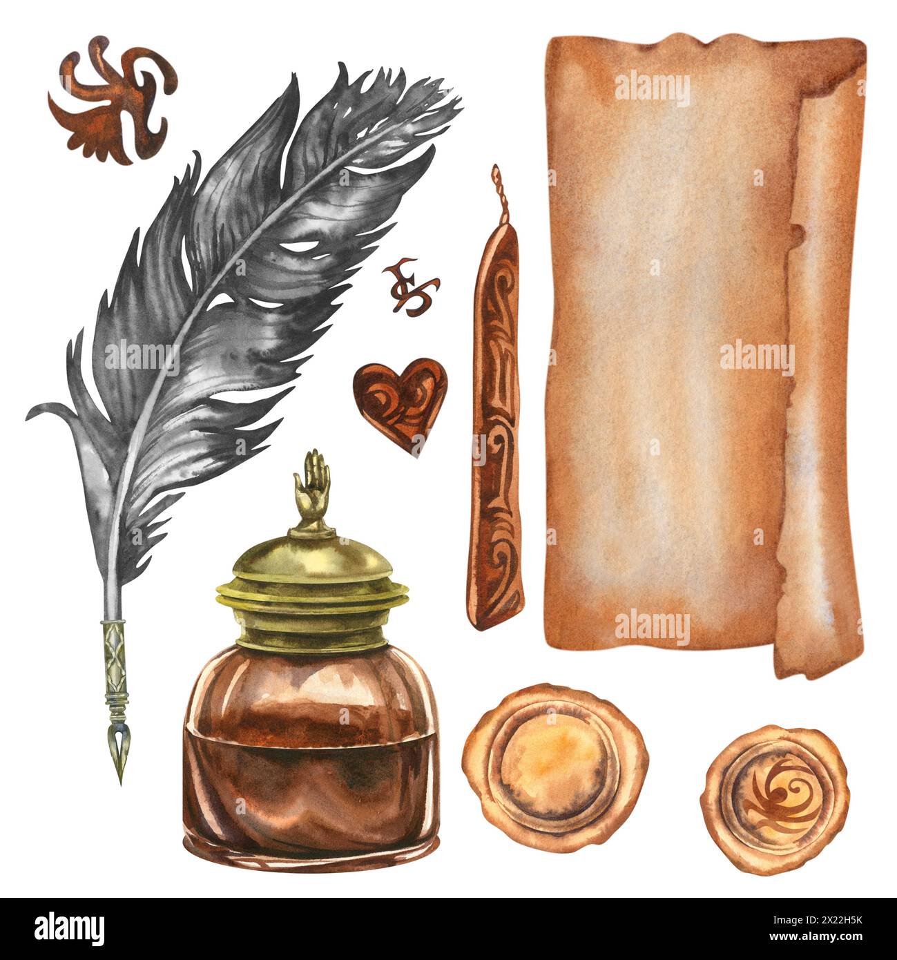 Vintage writing set of antique fountain pens, antique inkwells ...