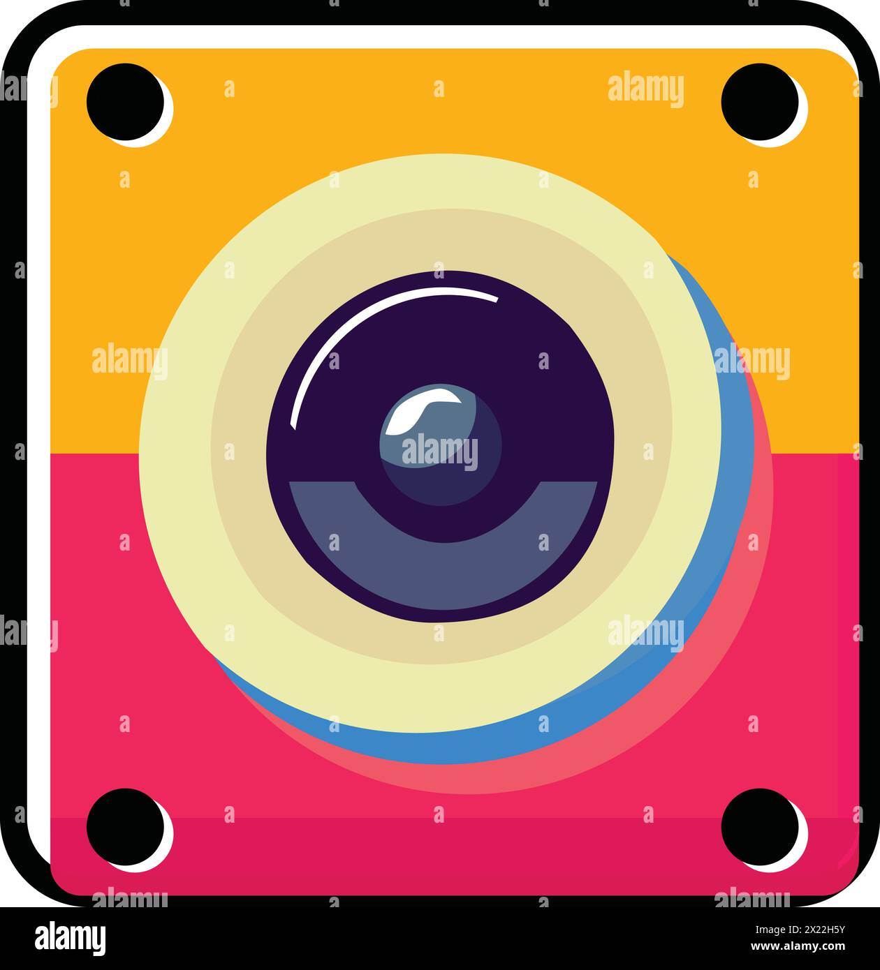 Retro style flat icon of a camera inside a vibrant colorful square. The ...