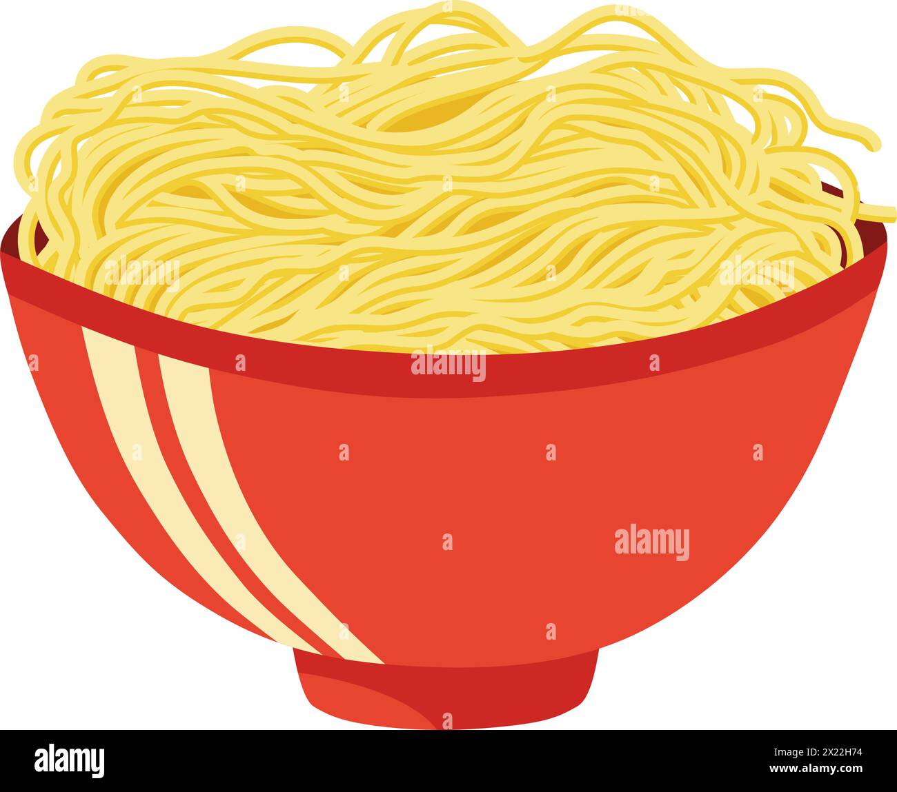 Yellow long noodles ramen in a red bowl. Oriental asian food. Vector ...