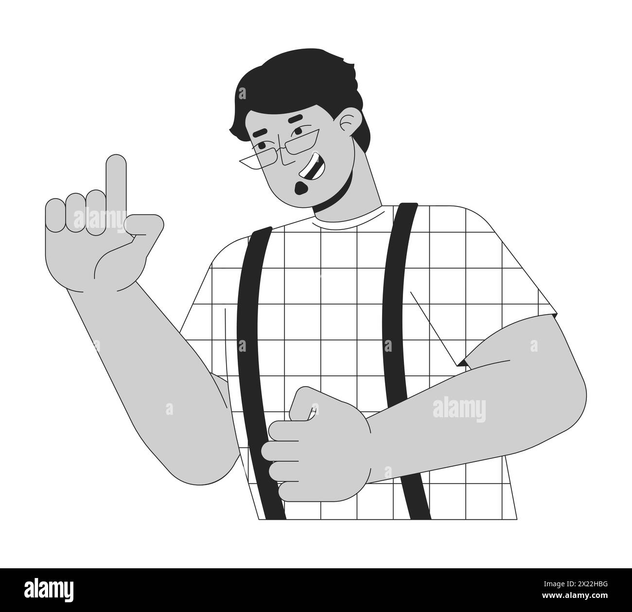 Eyeglasses arab man pointing forefinger black and white 2D line cartoon character Stock Vector ...