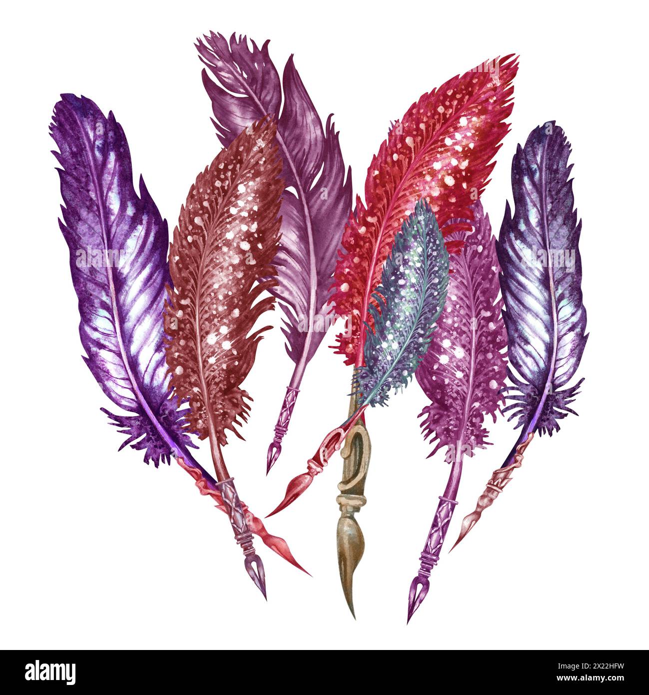 Vintage writing set of antique fountain pens with gold and silver tips ...