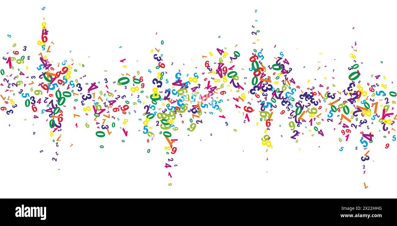Scattered numbers. Colorful childish digits flying chaotic. Back to ...