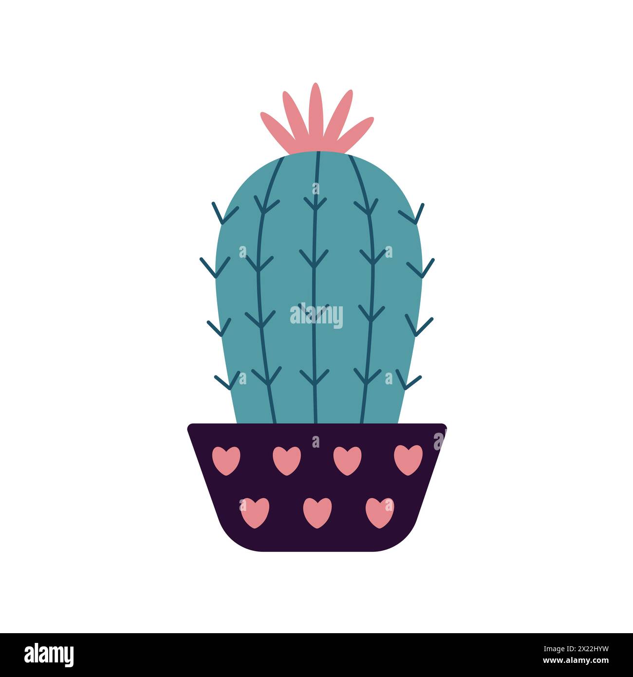 Colorful blooming cacti, succulent in pot. Cute hand drawn sketch of ...