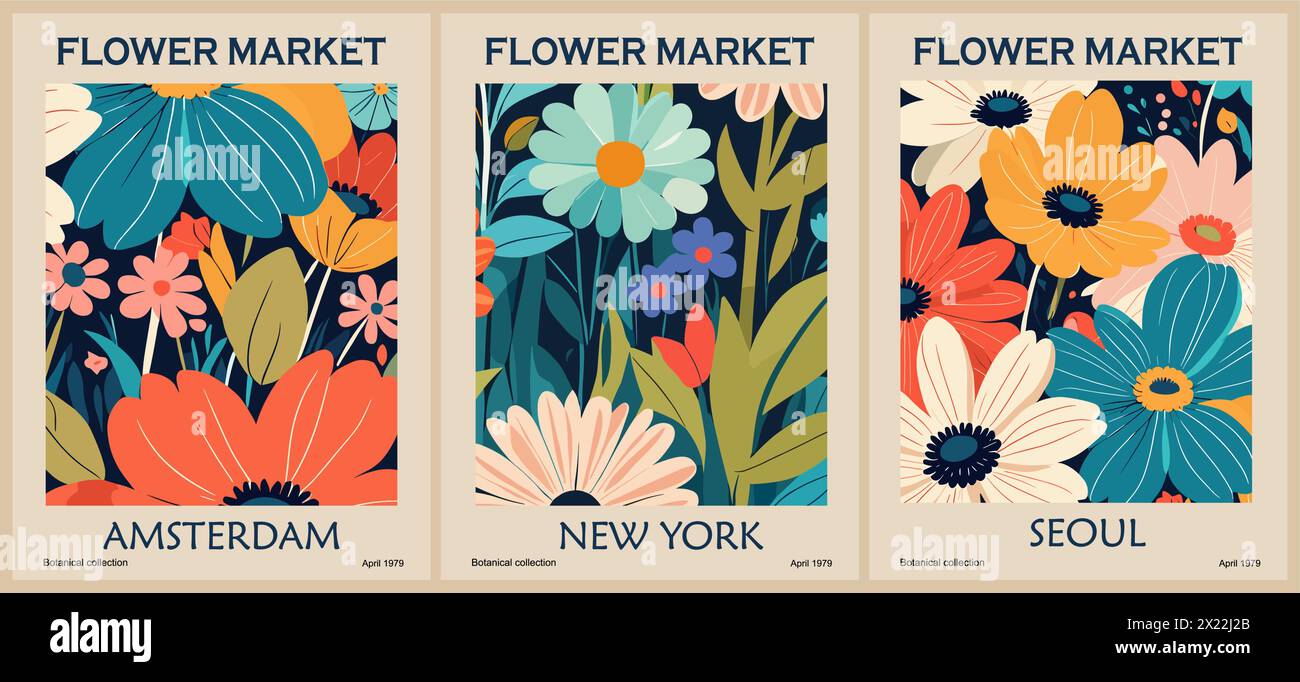 Set of abstract Flower Market vector art posters Stock Vector Image ...
