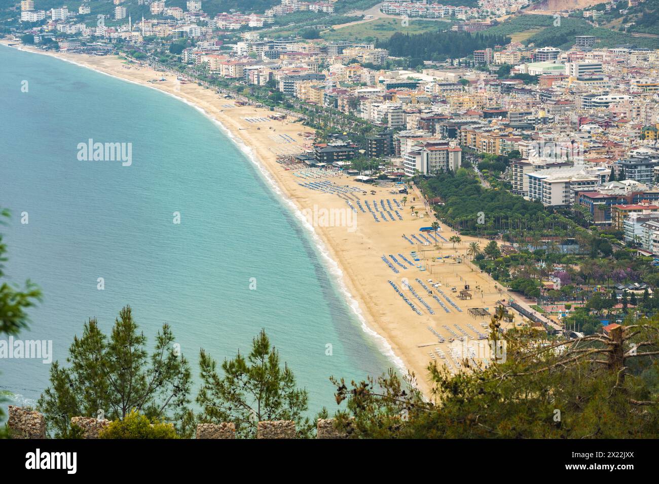 View of Cleopatra beach in Alanya, one of the touristic districts of ...
