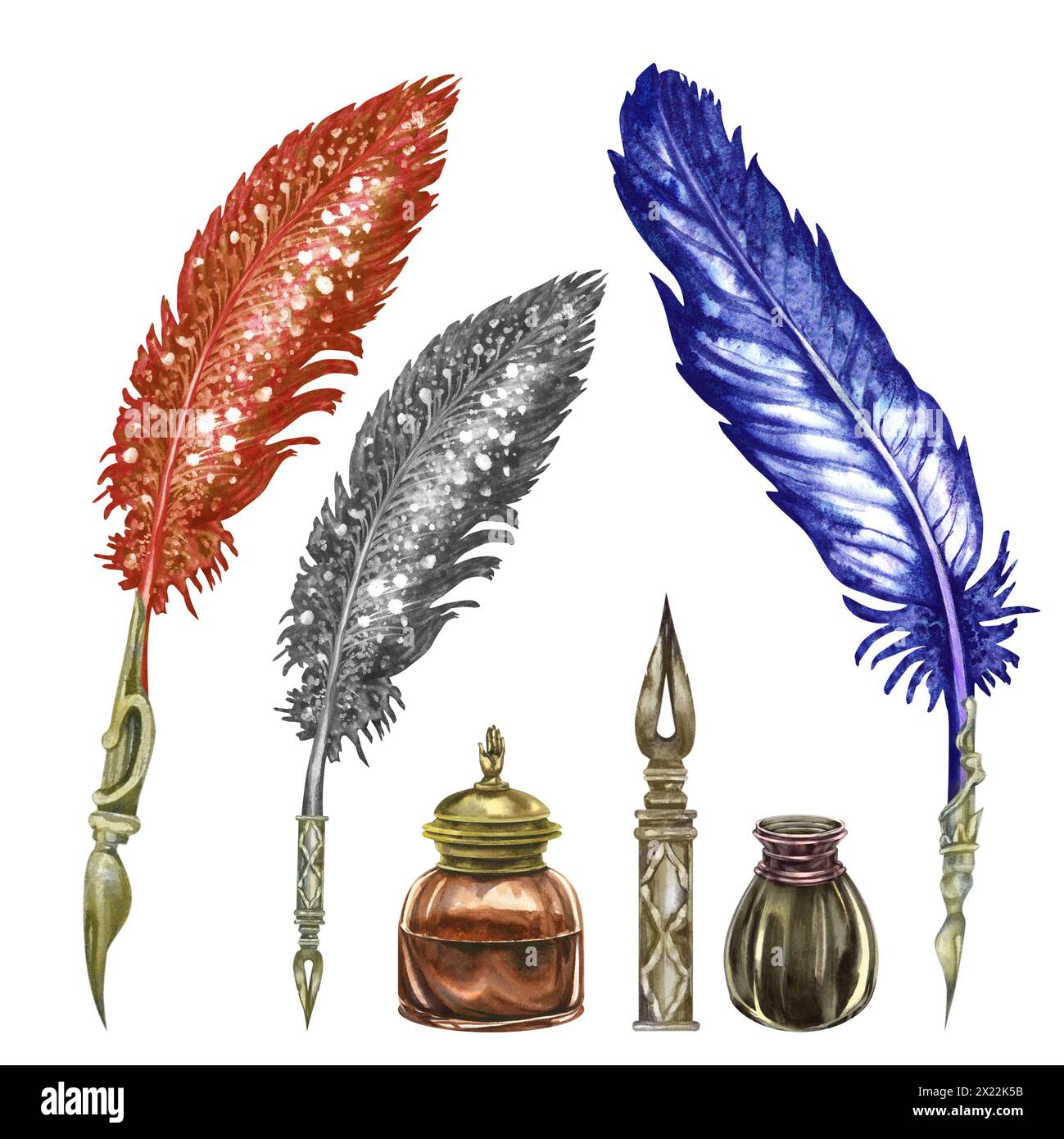 Vintage writing set of antique fountain pens with gold and silver tips ...