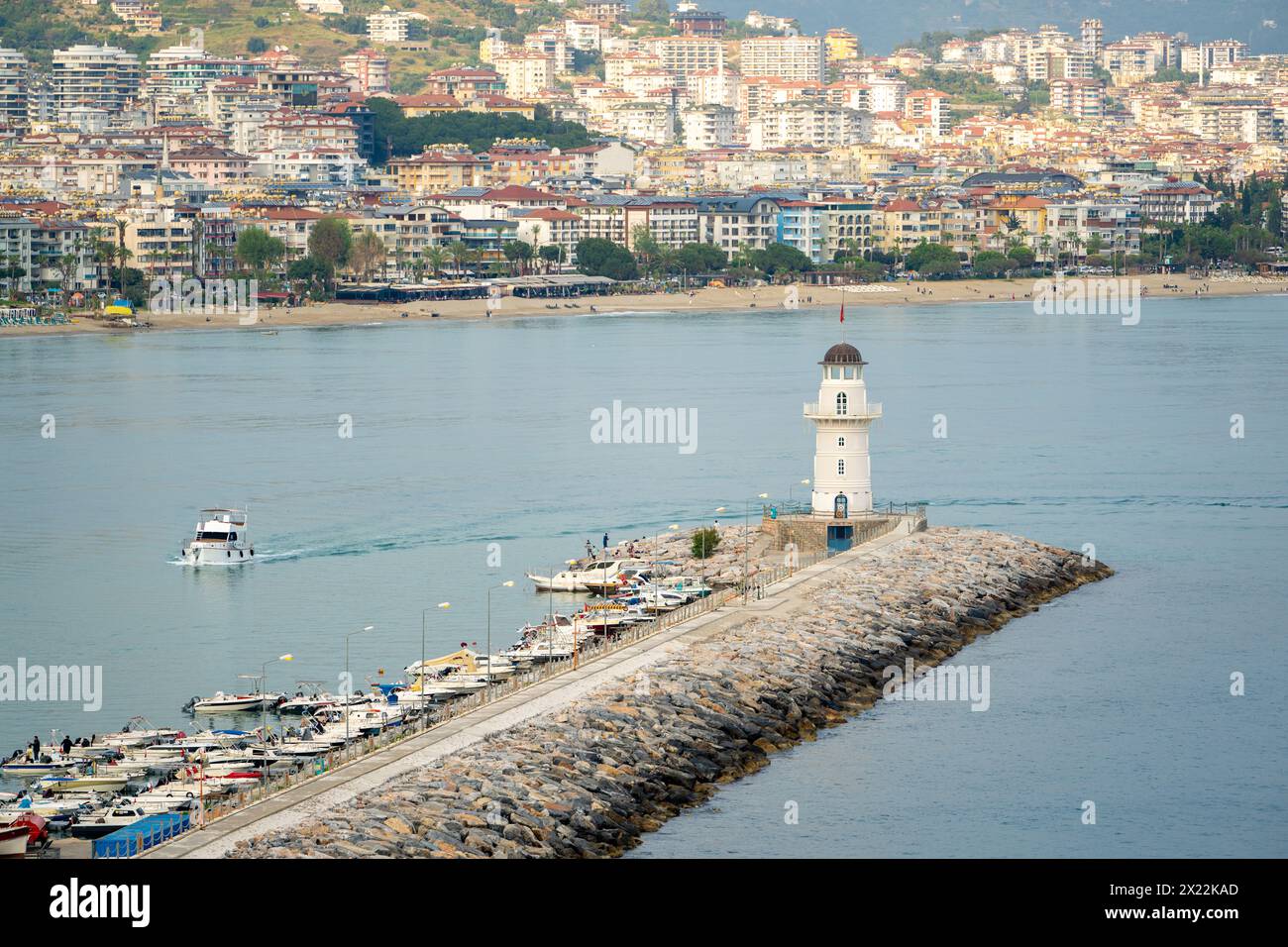 Lighthouse in Alanya marina, one of the touristic districts of Antalya ...
