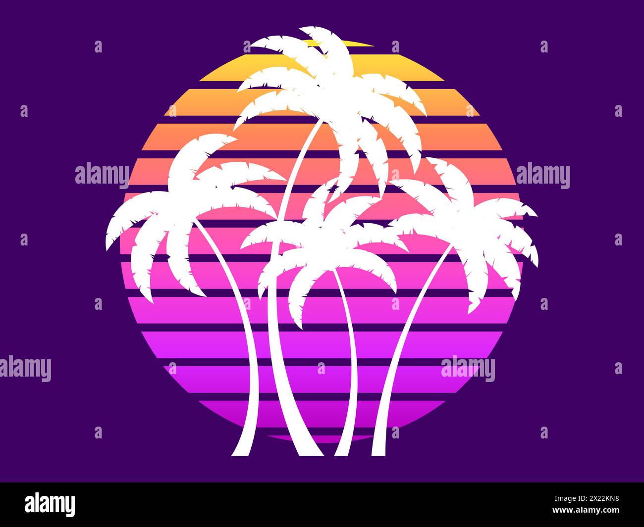 Retro futuristic palm trees in 80s style at sunset. Summer time, palm ...