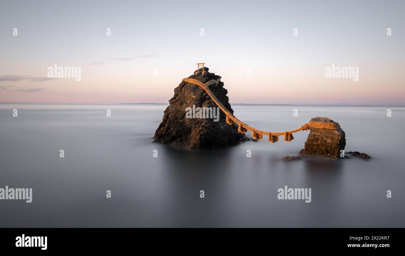 Shrine on rocks in water Meoto Iwa, Futamichōe, Ise, Japan; Asia Stock ...