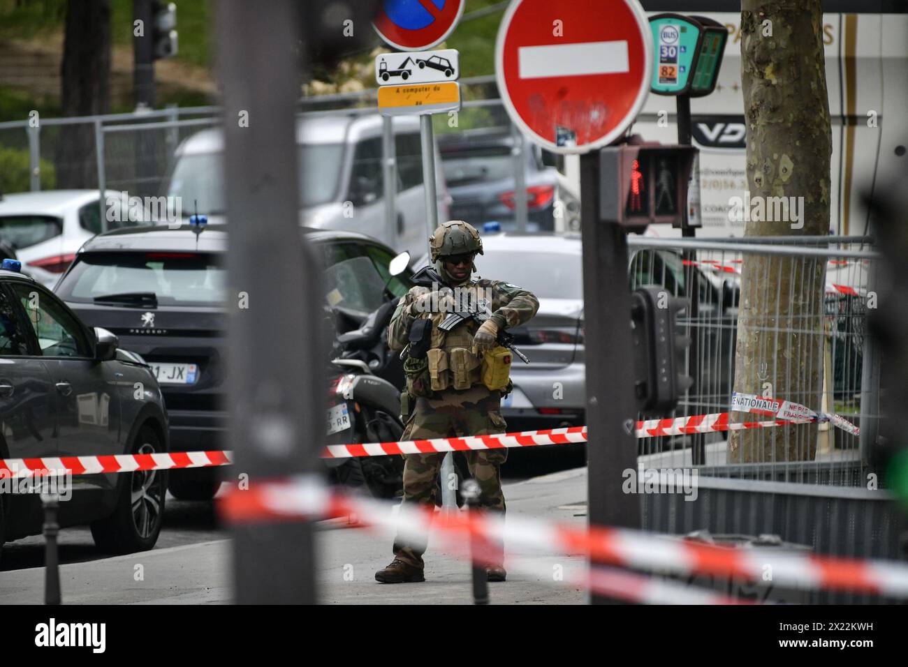 Paris, France. April 19, 2024. A security perimeter was set up in front ...