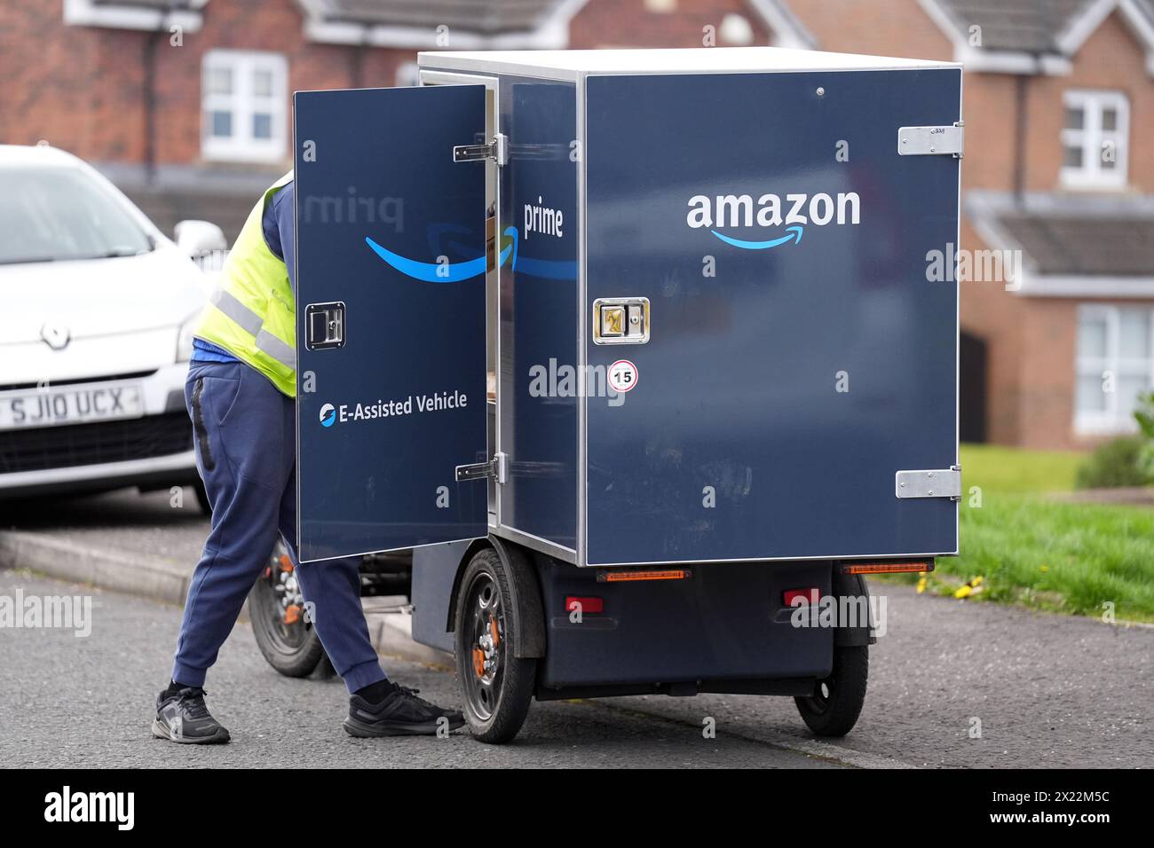 A Amazon delivery vehicle outside a house in Glasgow. Picture date ...