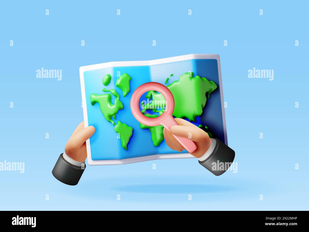 3D Location folded paper map with magnifying glass Stock Vector Image ...
