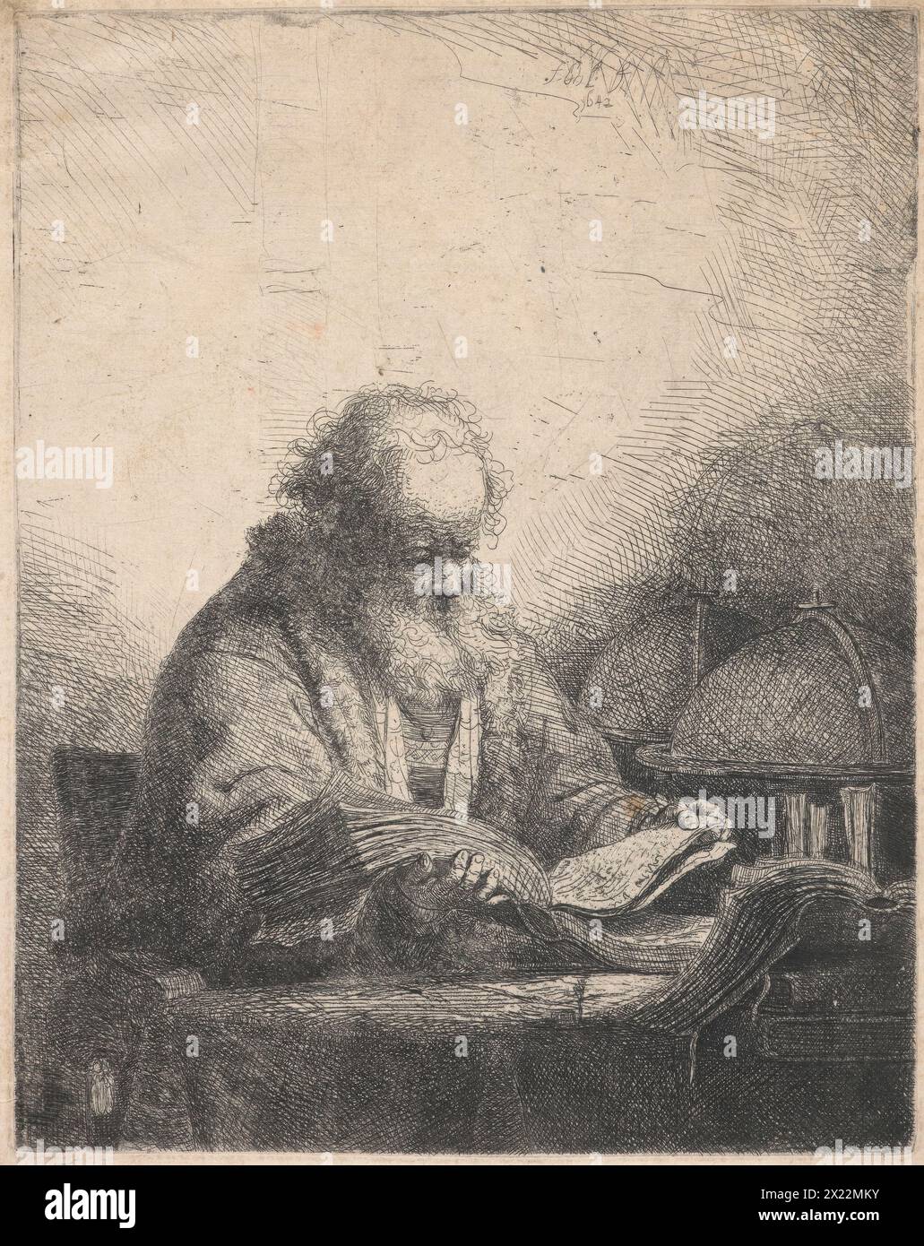 The philosopher, 1642. An elderly, bald-headed, bearded apostle look ...