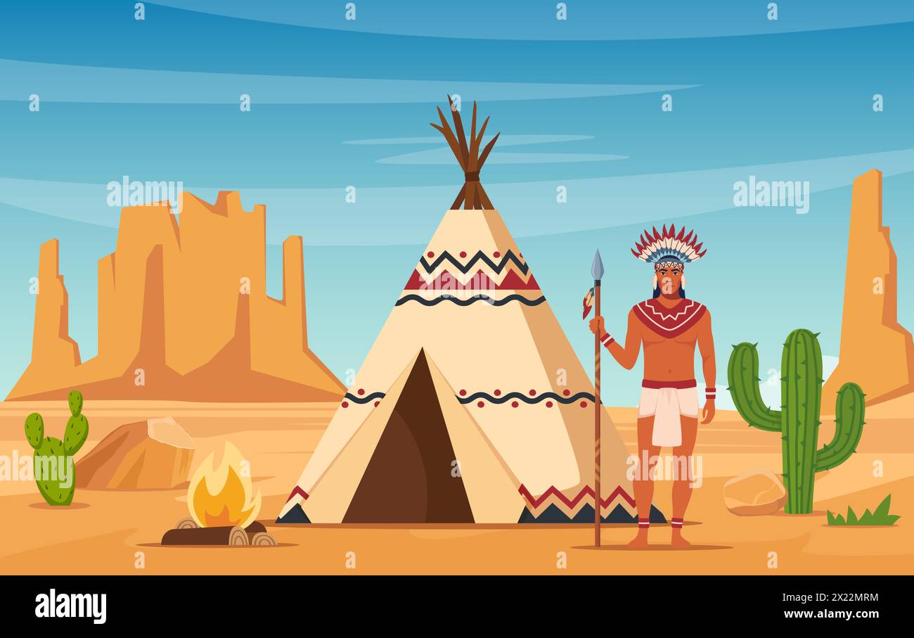 Native American Indian in Traditional Ethnic Clothes with Feathers in ...