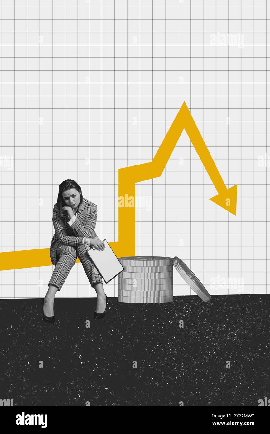 Vertical creative collage picture sitting young businesswoman manager ...