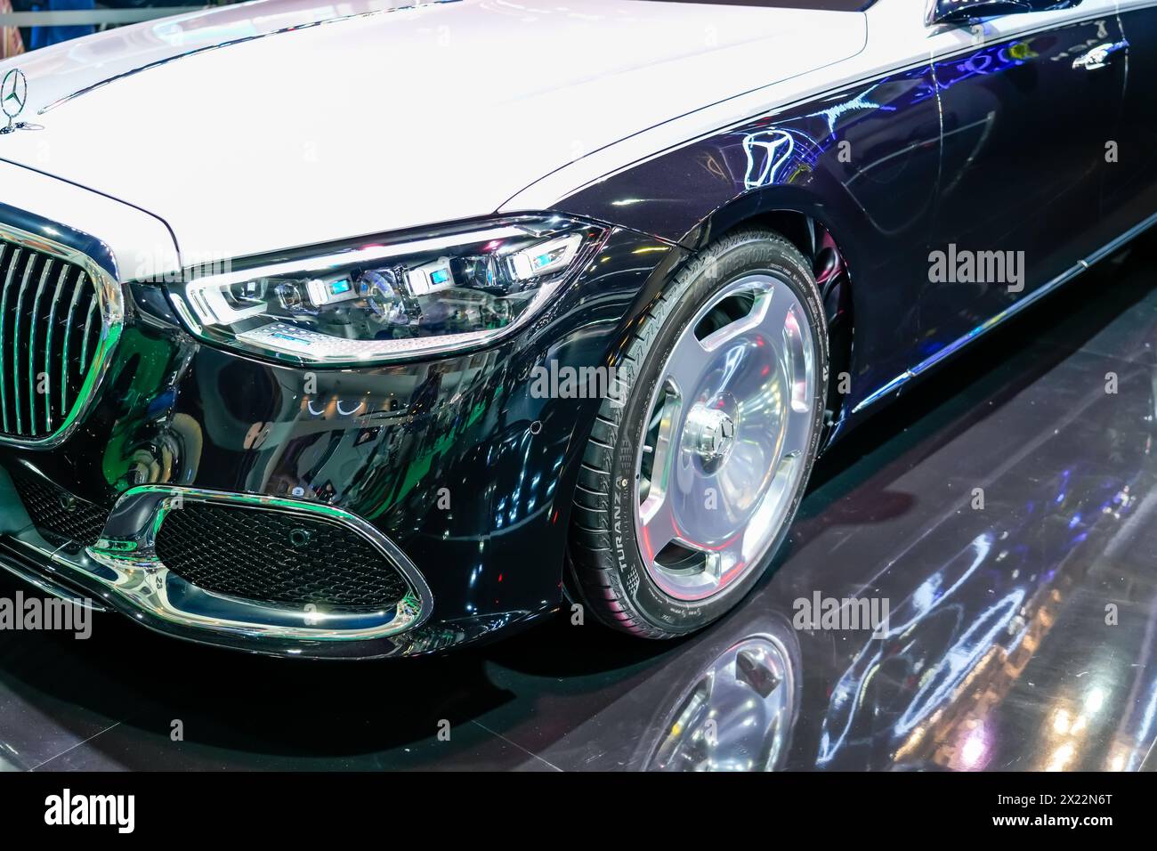 White black New Mercedes S-Class Maybach W223. Thailand, Bangkok 07 ...