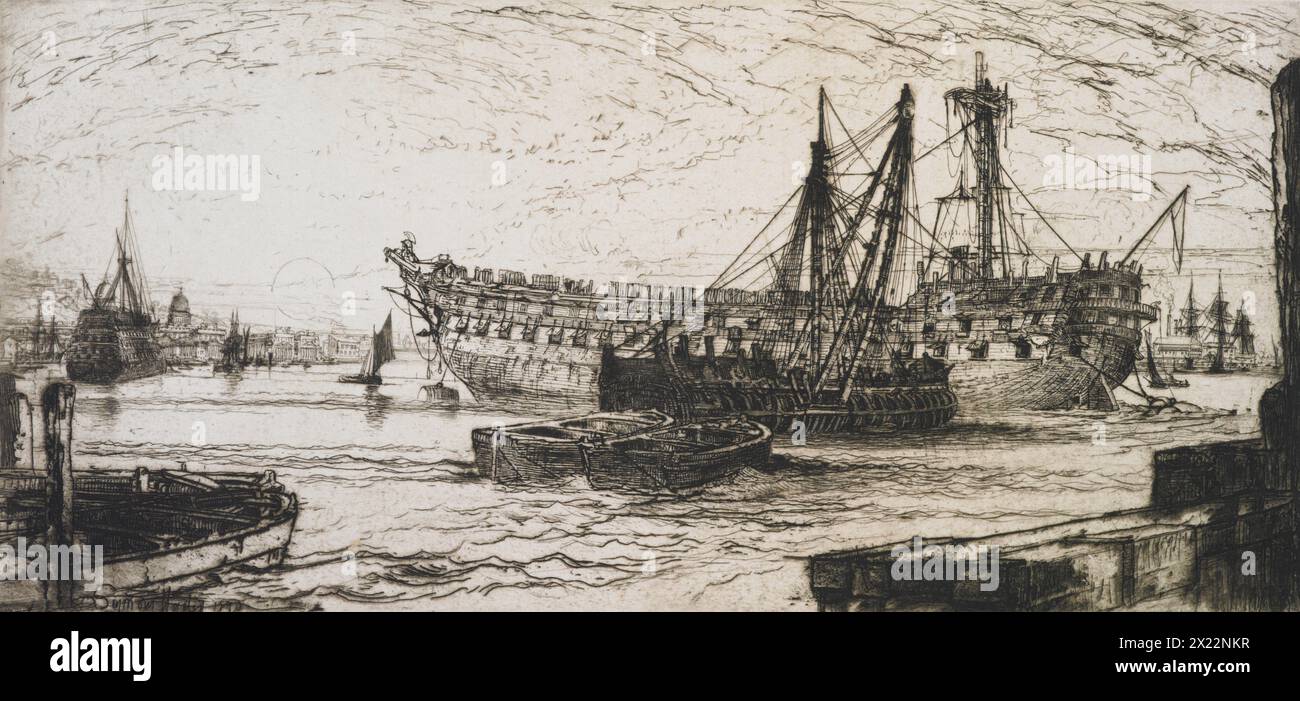 Breaking up of the Agamemnon, 1870. The 'Agamemnon', the last surviving ...