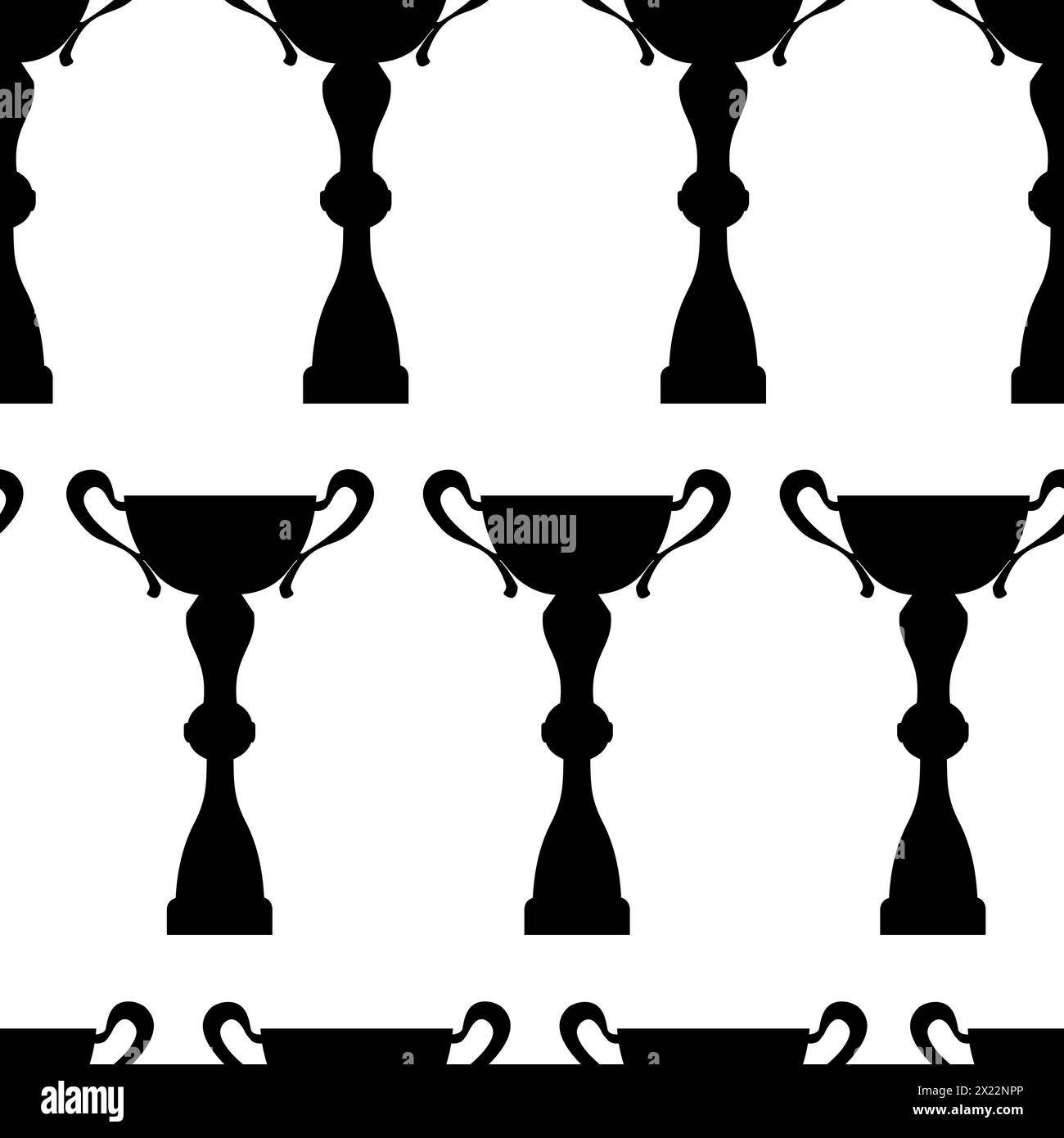 Winner trophy cup seamless pattern. Black simple silhouette texture ...