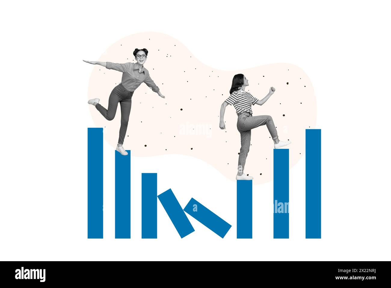 Creative picture collage image young persistent woman go upwards ...