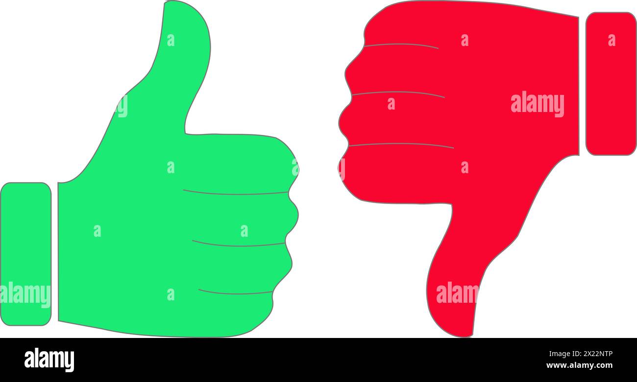 Green hand and raised finger and red hand and lowered finger Stock ...
