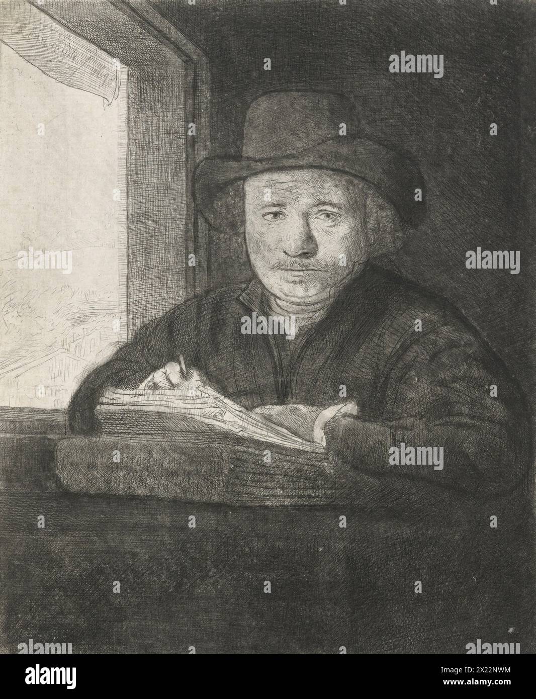 Self-portrait etching at a window, 1648 Stock Photo - Alamy