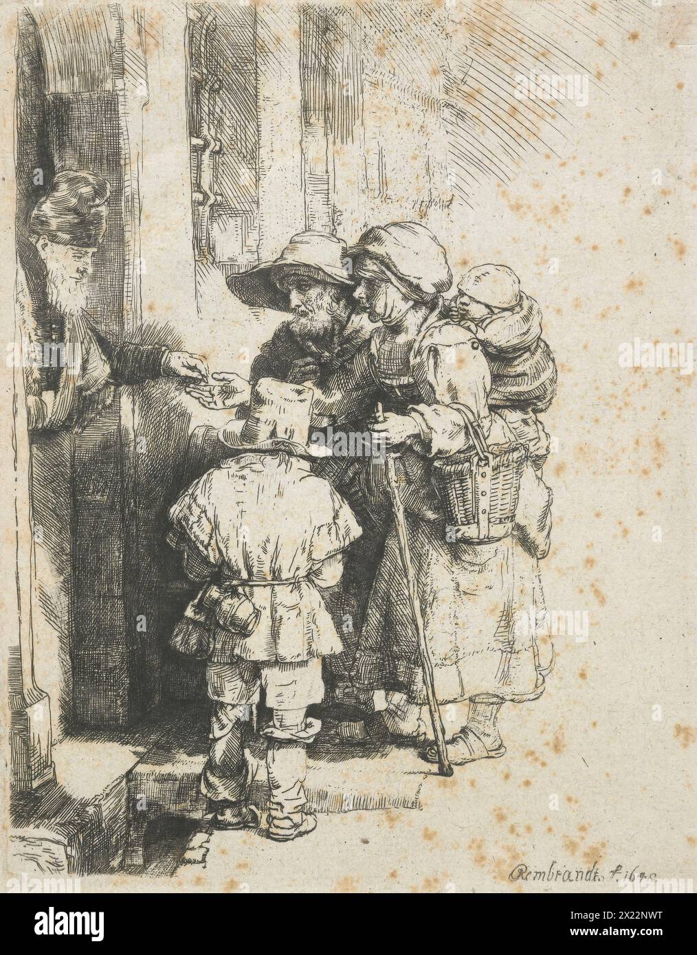 A blind hurdy-gurdy player and family receiving alms, 1648 Stock Photo ...