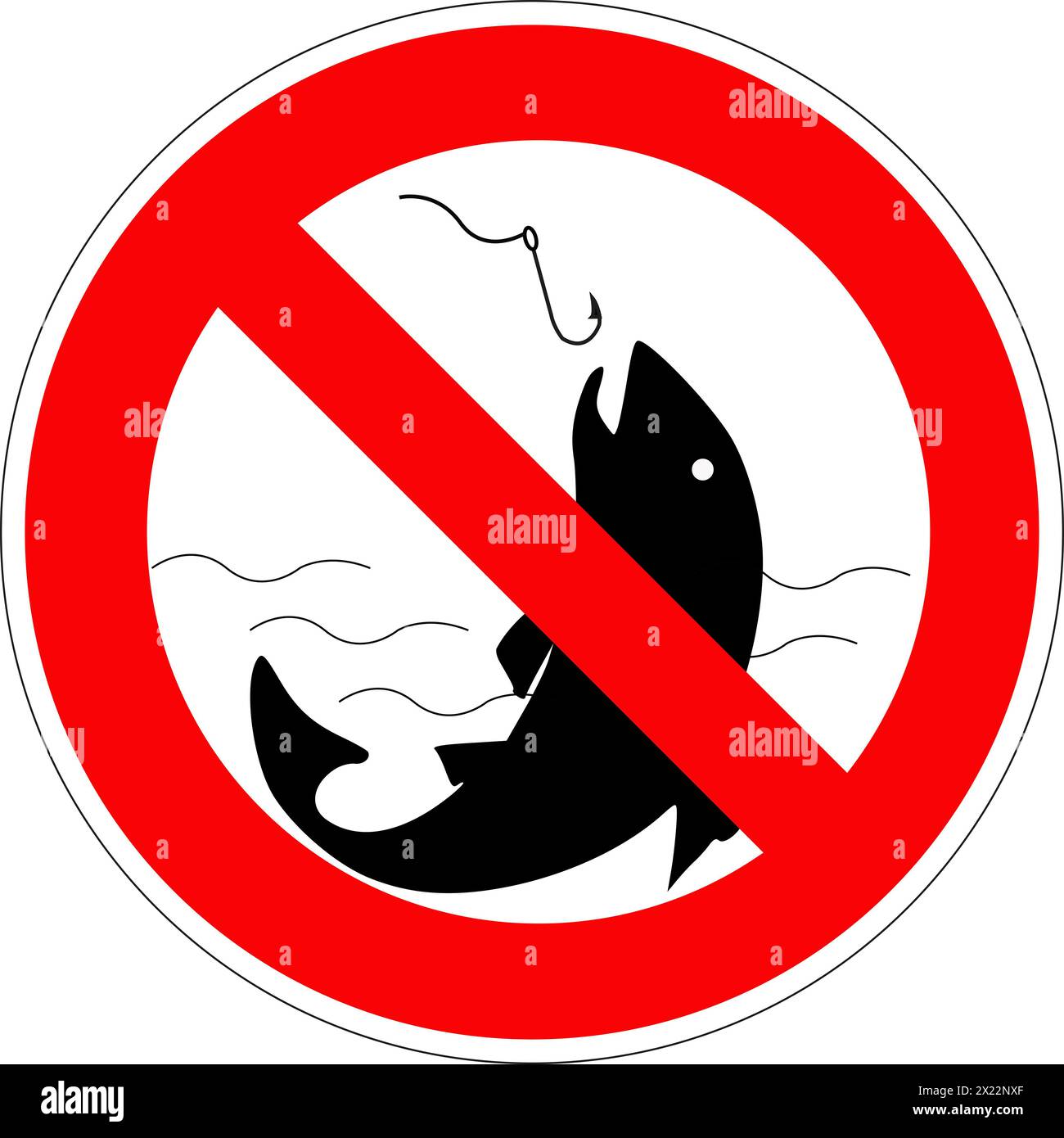 Round sign with surround and red stripe: Fishing prohibited Stock Photo ...