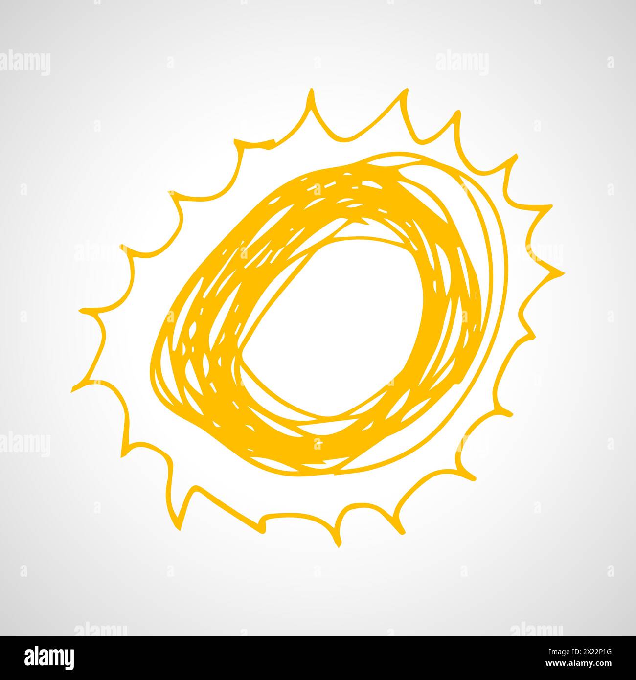 Hand drawn sun. Simple sketch sun. Solar symbol. Yellow doodle isolated ...