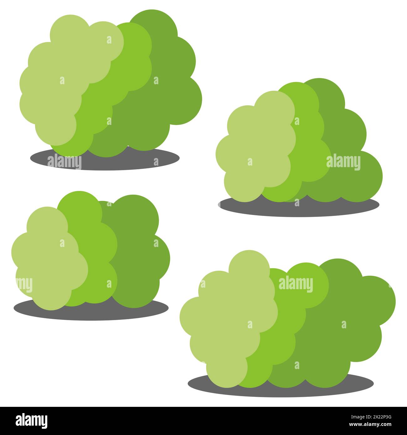 Set of four different cartoon green bushes isolated on white background ...