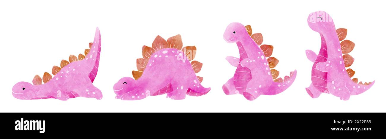 Stegosaurus . Cute dinosaur cartoon characters . Watercolor paint ...