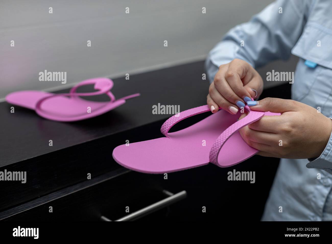 Disposable sandals used after a pedicure in a beauty salon Stock Photo ...