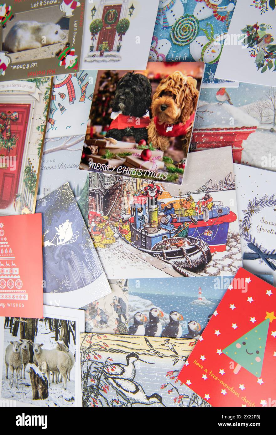 A mixed pile of Christmas Cards in the United Kingdom Stock Photo - Alamy