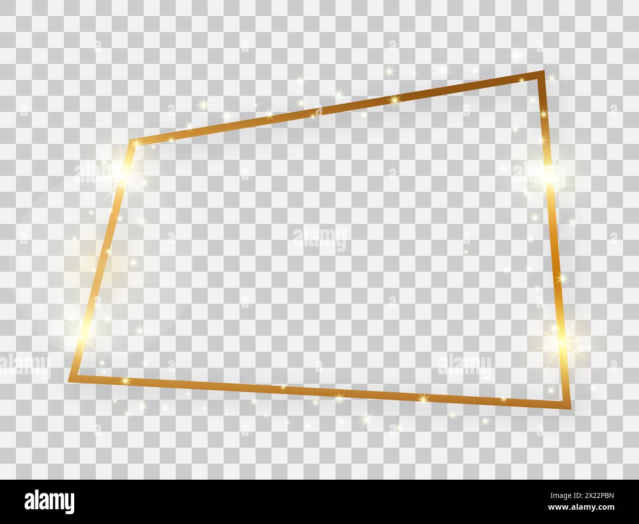Gold shiny rectangular frame with glowing effects and shadows on ...