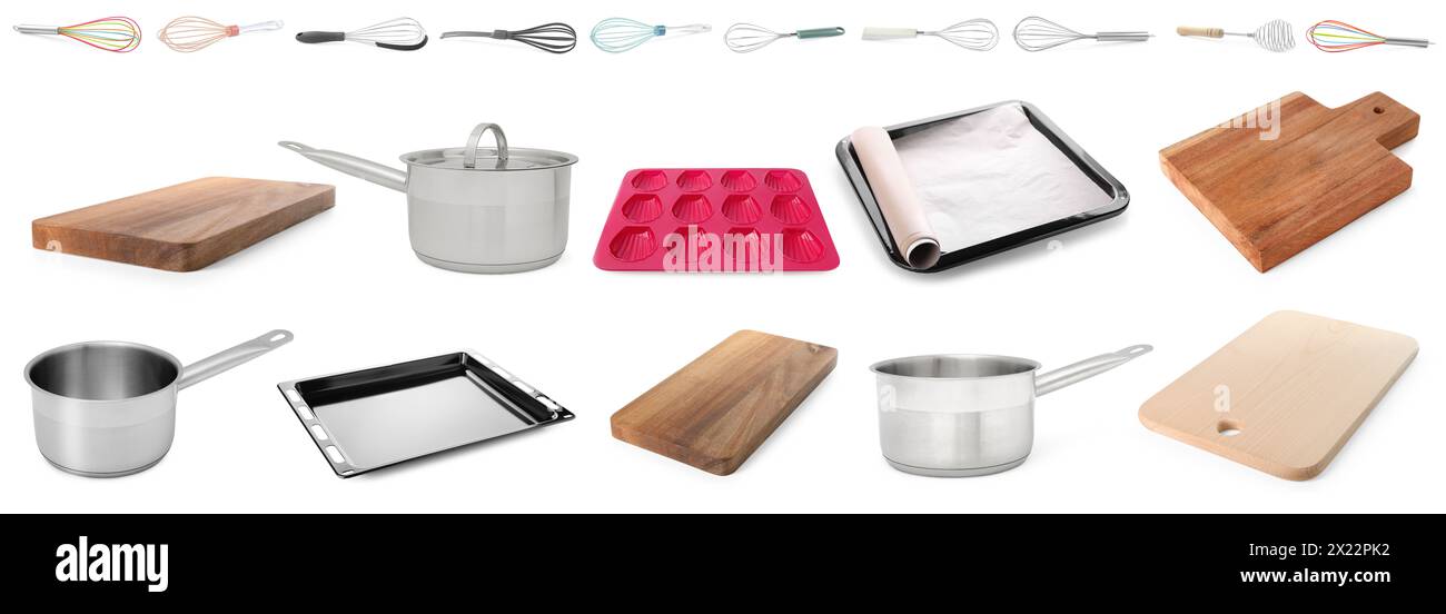 Whisks and other kitchen utensils isolated on white, collection Stock ...