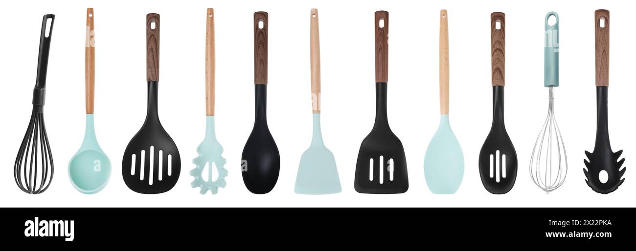 Whisks and other kitchen utensils isolated on white, collection Stock ...